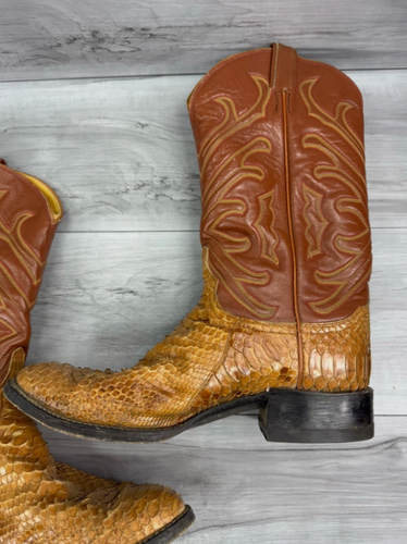 Tony Lama Boots Exotic Boa Style 10.5 D Vintage Gold Label Beautiful w ...
