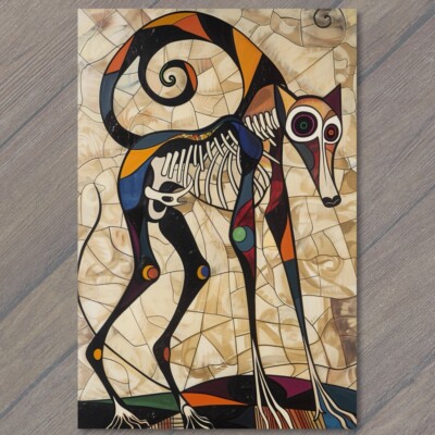 POSTCARD Dog Surreal Skeleton Black Cubist Abstract Art Spiral Eyes ...