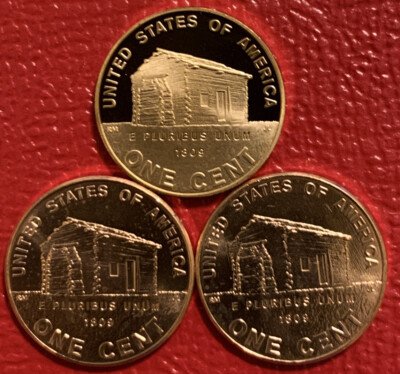 2009 PDS Lincoln Penny Log Cabin Gem Proof & Uncirculated 3 coin Set ...