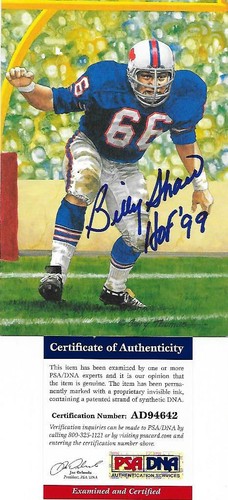 BILLY SHAW SIGNED GOAL LINE ART CARD~PRO FOOTBALL HALL OF FAME~HOF AUTO ...