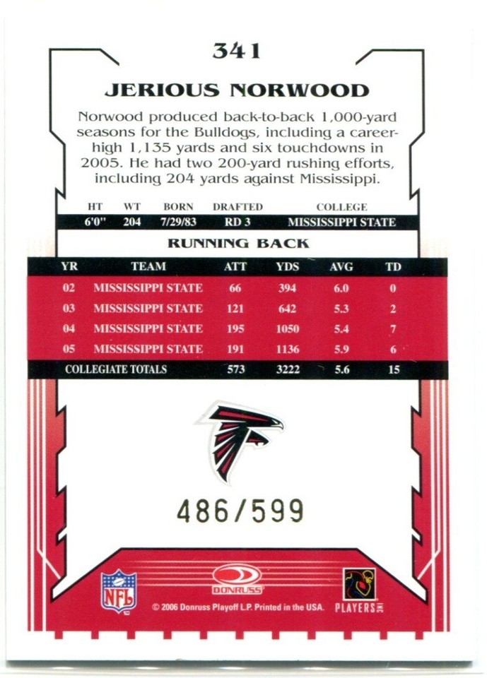 JERIOUS NORWOOD 2006 Score Select Football RC Rookie #341 /599 | eBay