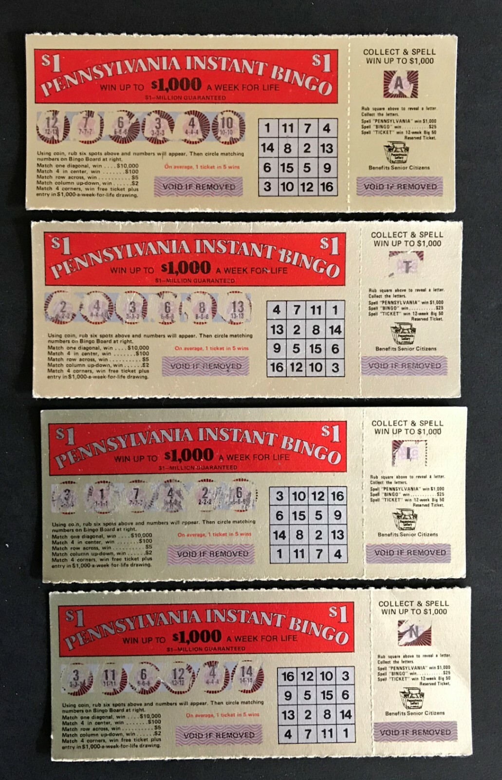 Pennsylvania Bingo Instant Lottery Ticket Set, clean, no ink marks ...