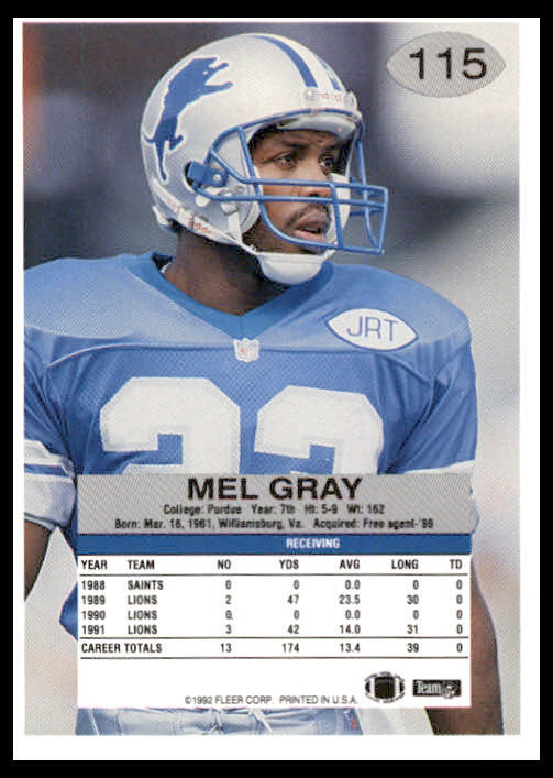 1992 Fleer #115 Mel Gray Detroit Lions | eBay