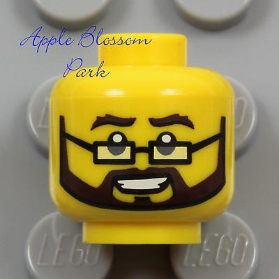 NEW Lego Male MINIFIG HEAD w/Brown Beard Moustache Old Man Eye Glasses ...