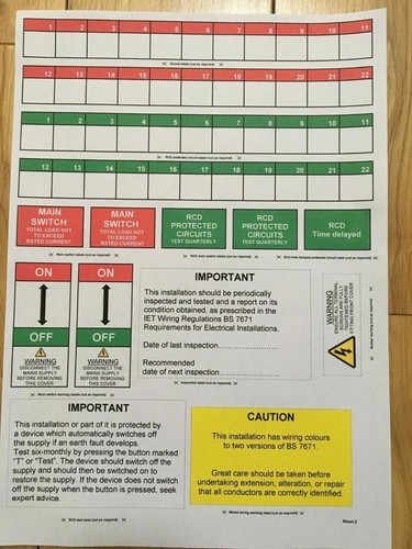 Consumer unit labels circuits numbered left to right | eBay