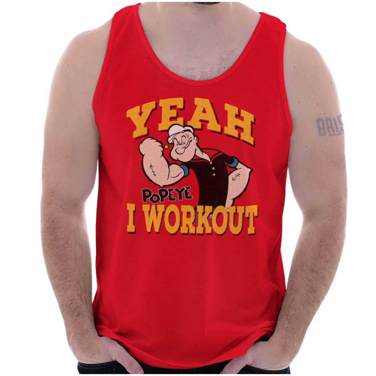 I Workout Gym Weightlifting Attitude Popeye Tank Top T Shirts Tees Men ...