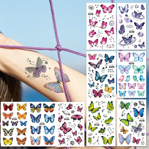 Temporary Butterfly Tattoos Stickers Rose Flower Body Art Waterproof ...