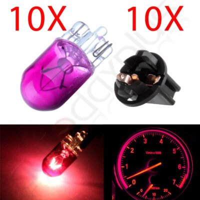 10Pcs T10 194 Halogen Bulb Pink Instrument Dash Cluster Socket Light ...