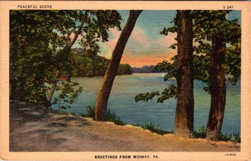 Greetings From Midway Pennsylvania Peaceful Scene Vintage Linen ...
