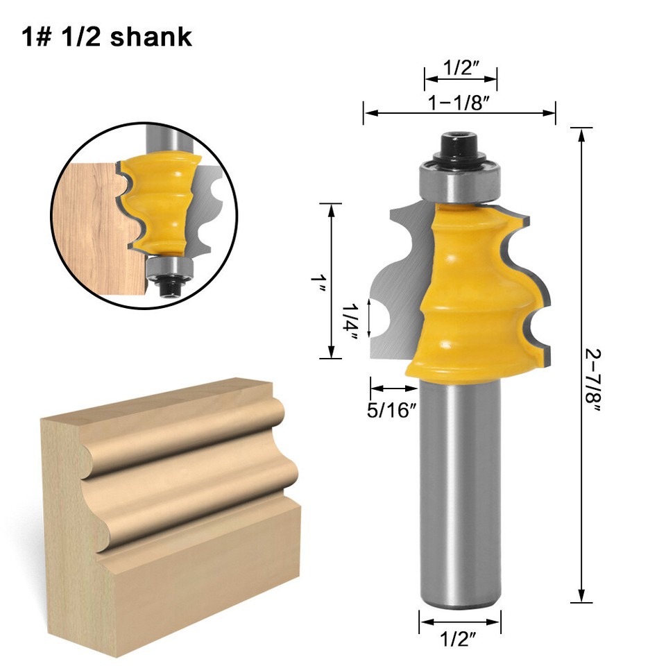1/2" Shank Casing Base Molding Router Bit Woodwork Tenon Cutter Set W ...