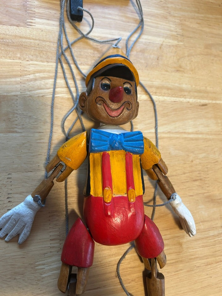 Vintage Pinocchio Marionette Puppet: Carved Hand Painted Wooded ...
