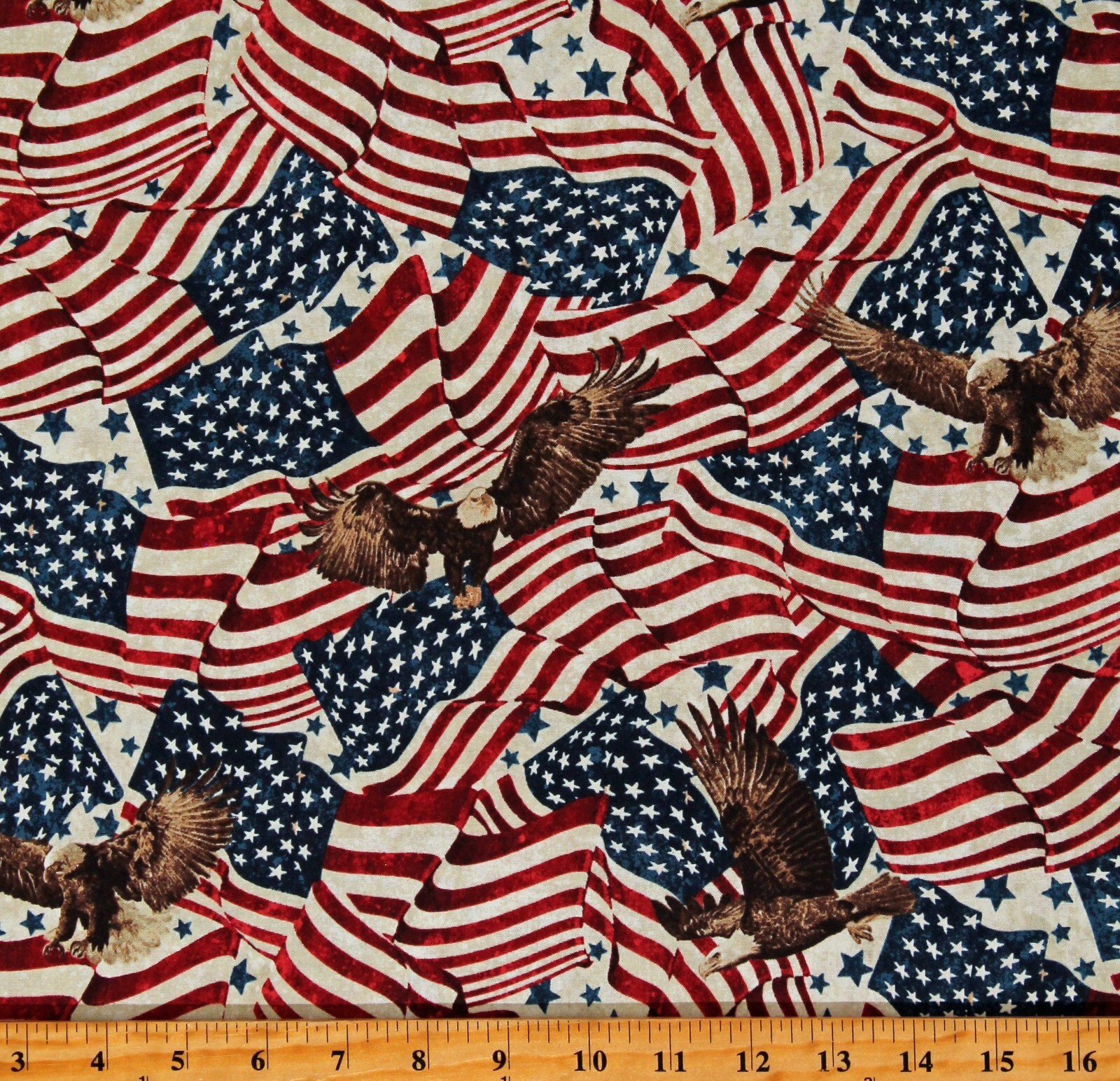 Cotton Stars and Stripes Flags 4th of July Red Fabric Print by Yard ...