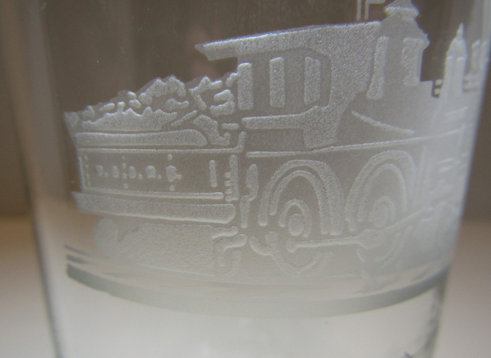 Set of 6 Santa Fe Railroad Train Locomotive Etched Drinking Glasses 5 1 ...