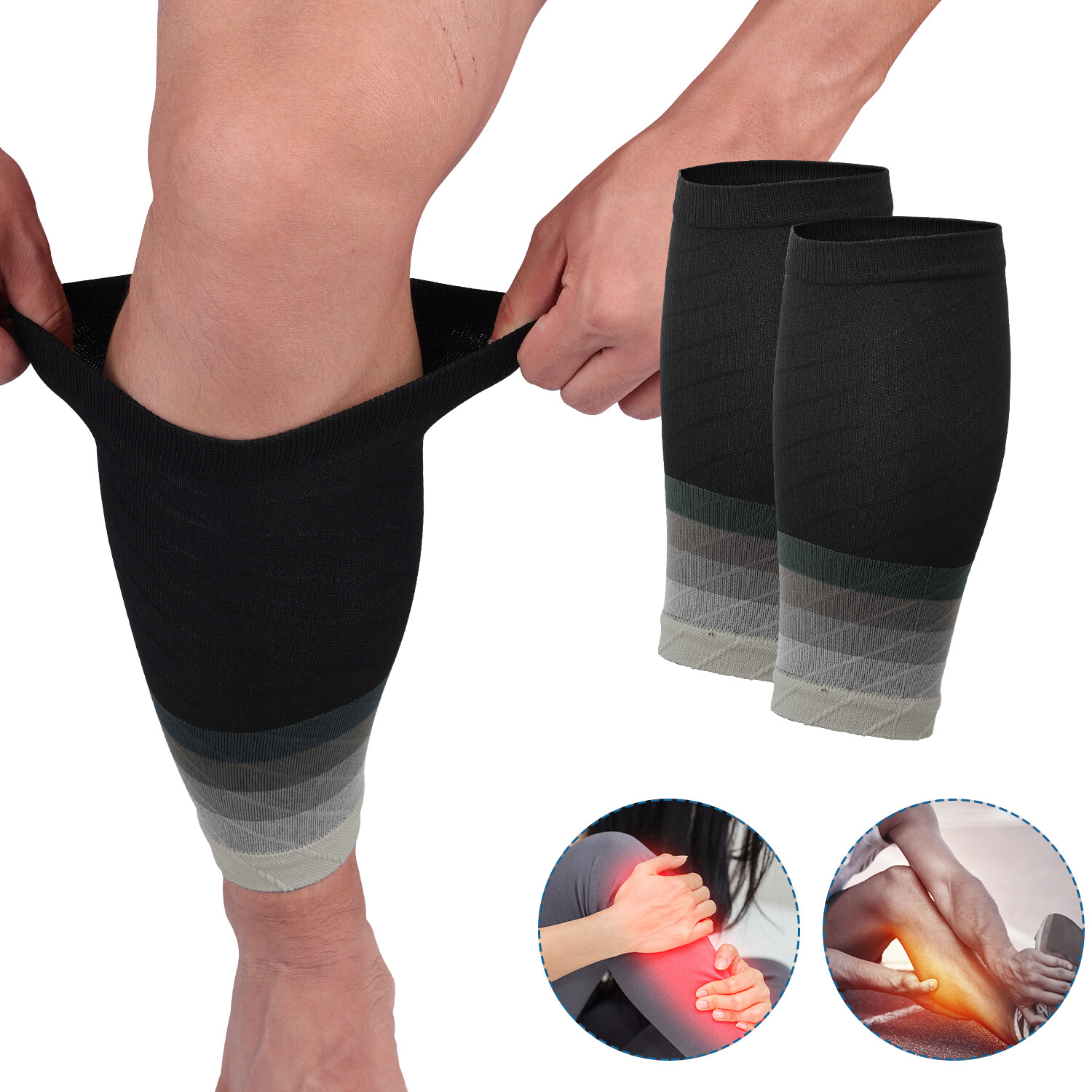Calf Support Sleeves Leg Compression Socks Shin Splint Varicose Vein ...
