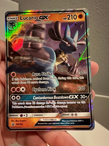 Lucario GX ULTRA RARE Black Star Promo SM100 Pokemon TCG Card Holo NM ...