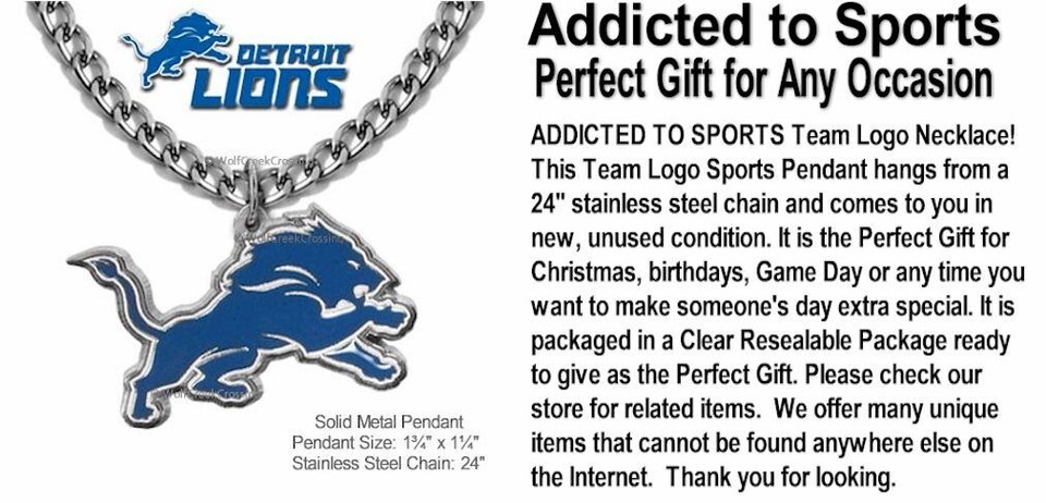 LARGE DETROIT LIONS NECKLACE Stainless Steel Chain NFL Football Metal ...