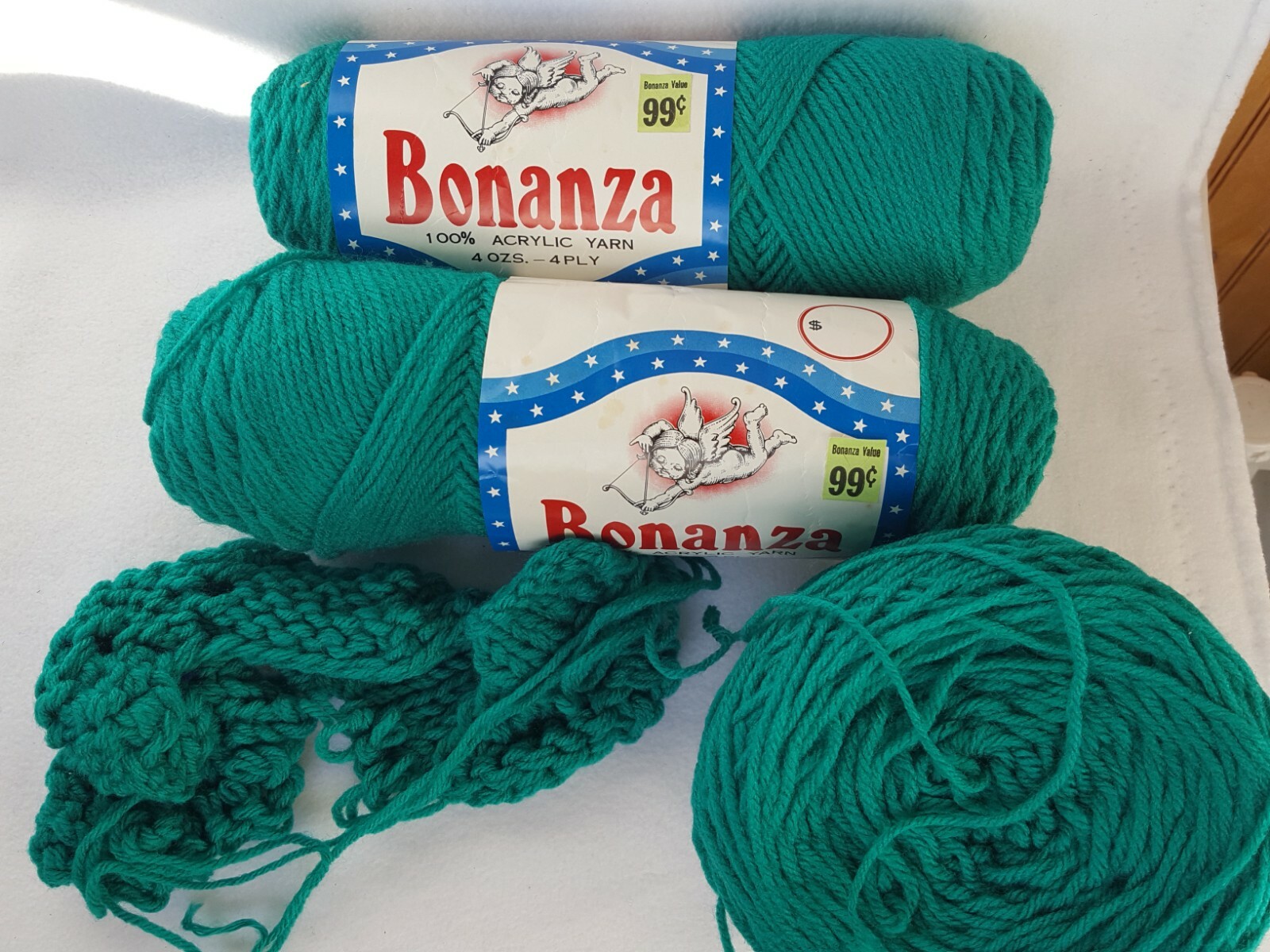 Vintage Acrylic Yarn 4 ply 4 oz. PADDY GREEN 2 skeins 1 ball Bonanza ...