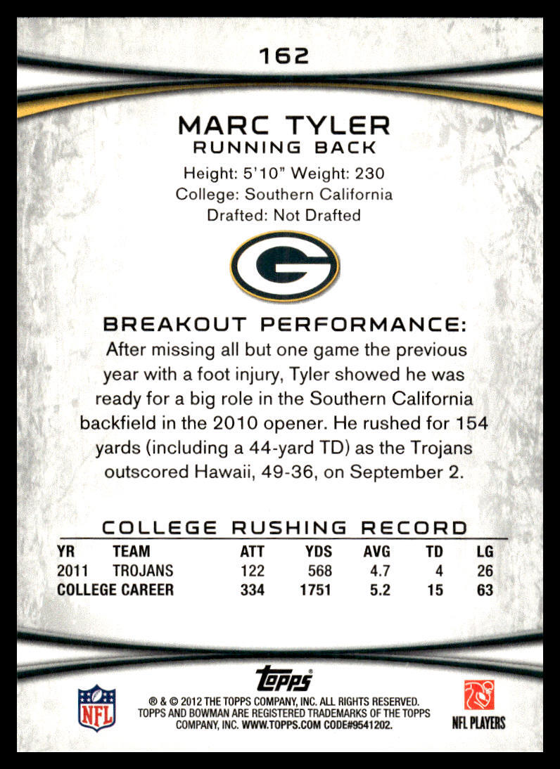 2012 Bowman Purple Marc Tyler #162 Green Bay Packers 104B | eBay
