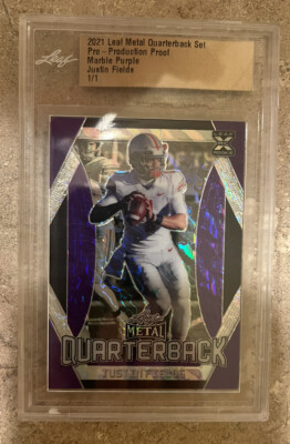 2021 Leaf Metal Quarterback Set Justin Fields Marble Purple 1/1 Chicago ...