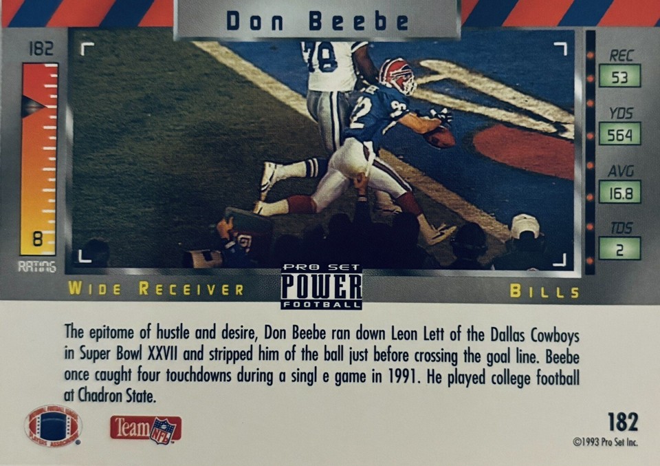 Brand New: Vintage 1993 PRO SET Power Don Beebe Buffalo Bills Trading ...