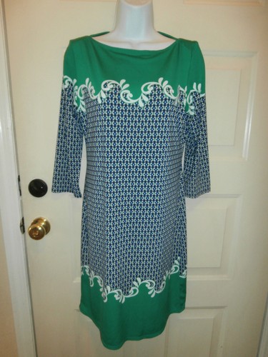 NEW NWT MAX EDITION DRESS MEDIUM $98 SPANDEX STRETCH SHIFT GREEN NAVY ...