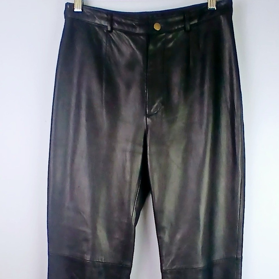 Mark Shale SZ 6 Supple Black Lamb Leather Mid-Rise Straight Leg Pants ...