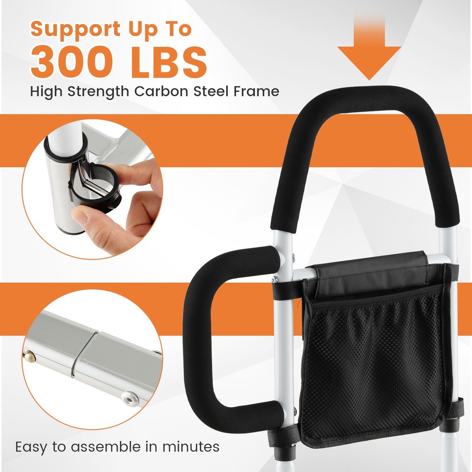 Bed Rail Safety Bed Assist Rail for Adults Elderly w/Storage Pocket ...