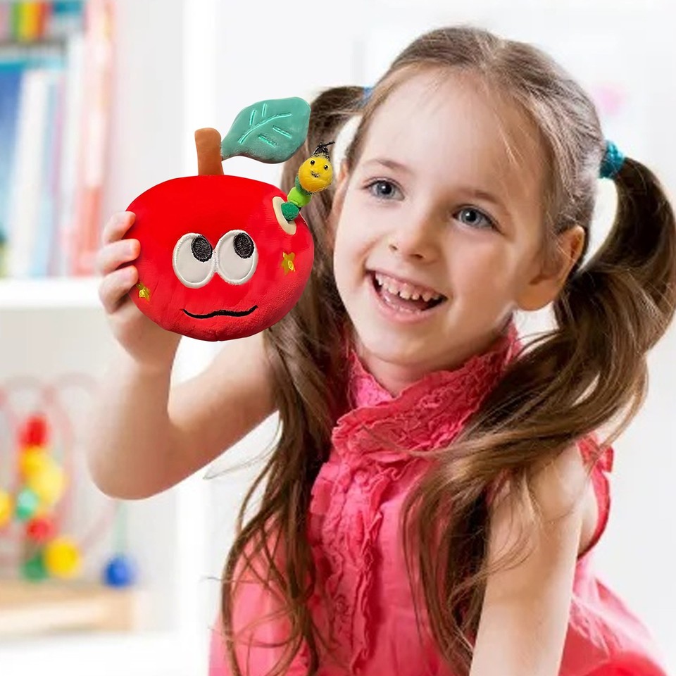 Apple Plush Toy With Worm Fruit Plush Built-in Small Animal Fruit Shape ...