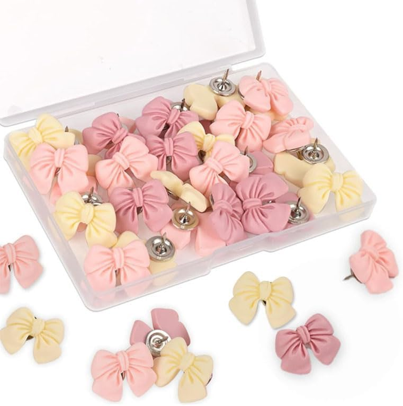 50 Pcs Decorative Bow Push Pins, Cute Pink Bow Shaped Thumb Tacks for ...