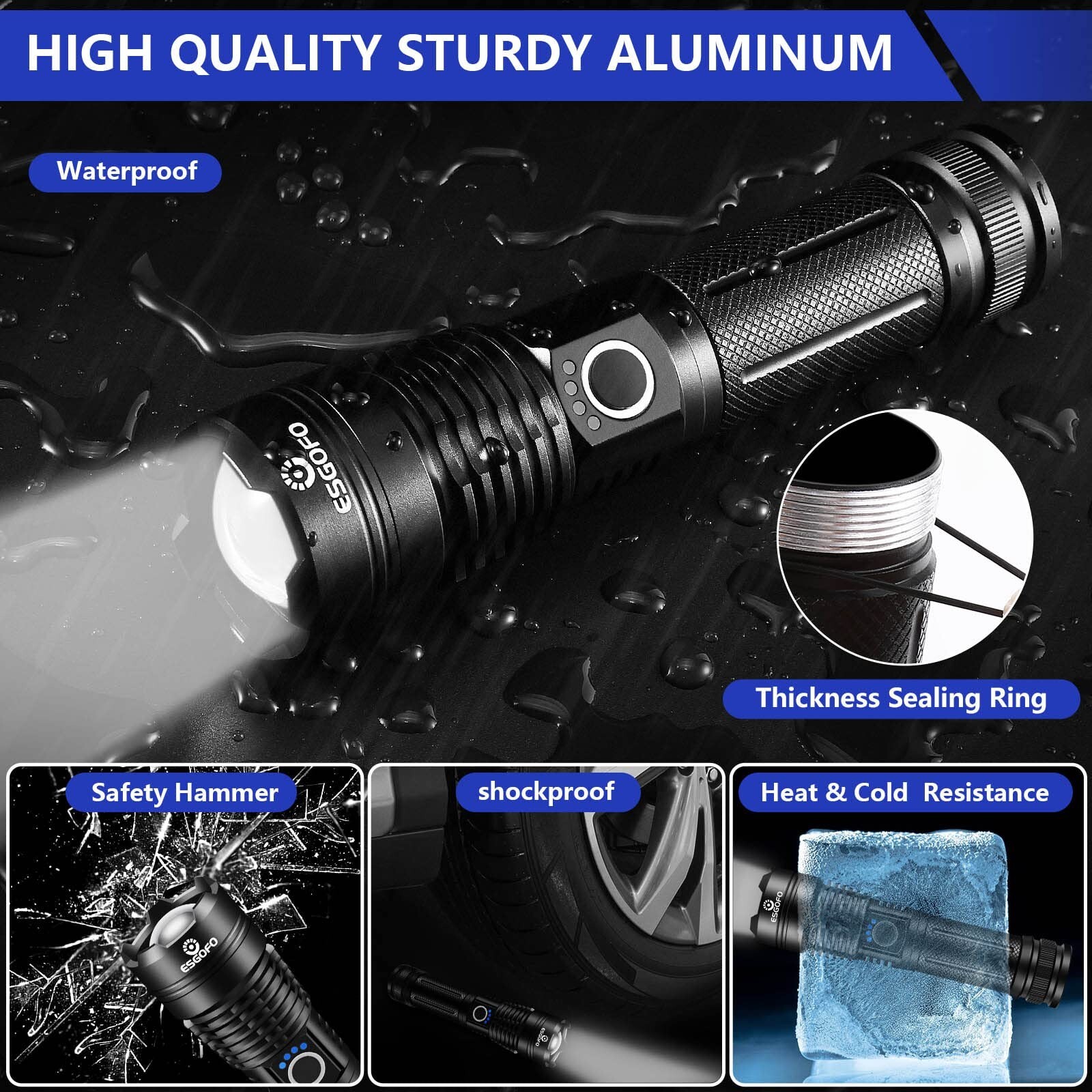 High Power Rechargeable Flashlight LED High Lumens, Super Bright 20000 ...