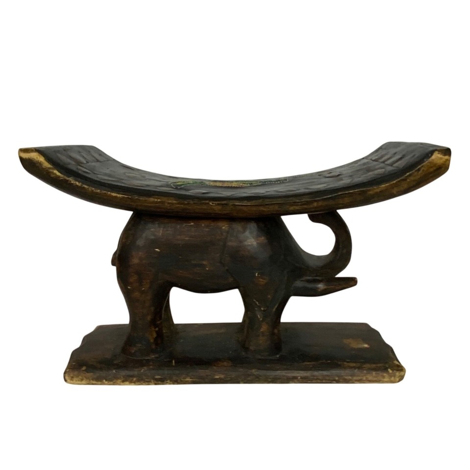 African Hand-Carved Wooden Elephant Foot Stool With Intricate Bird ...