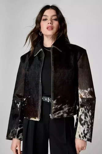 Women’s Cowhide Leather Jacket | Natural Hair on Cow Skin Western ...