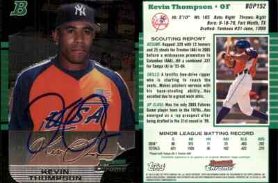 Kevin Thompson Signed 2005 Bowman Chrome #BDP152 Card New York Yankees ...
