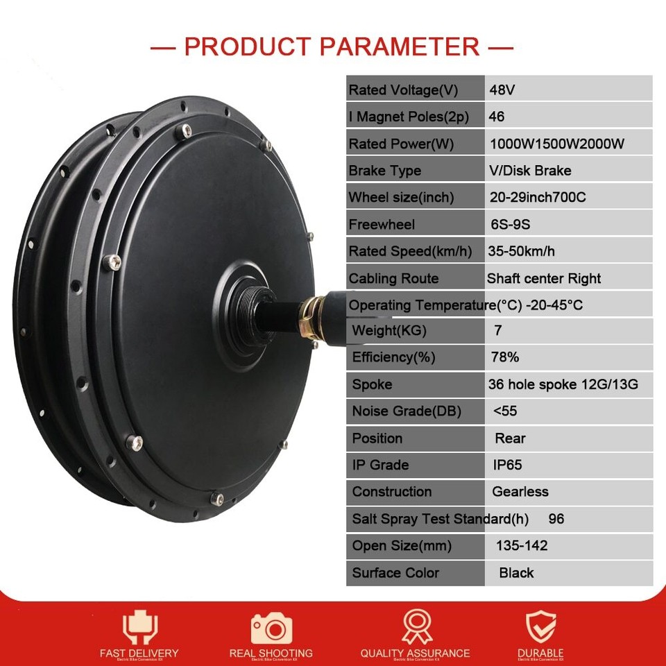 E-bike Motor 1000W 1500W 2000W Front Rear Drive Brushless Gearless Hub ...