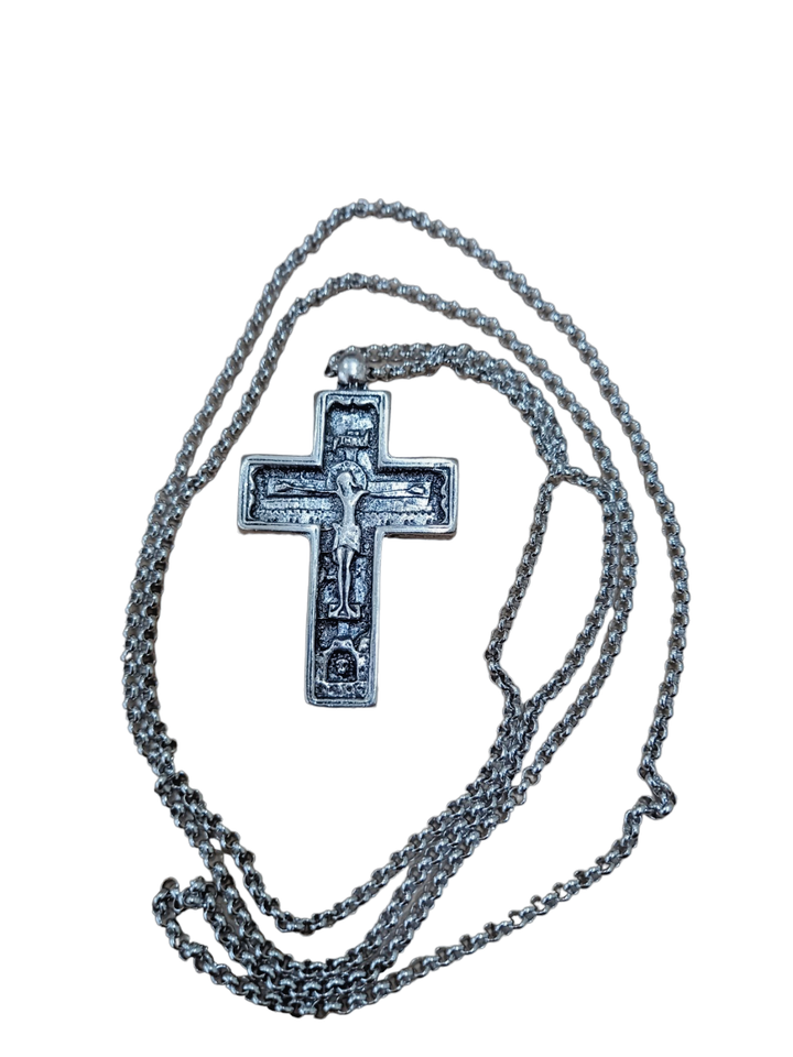 2 1/4" Mount Athos Design Silver Plated 2 Sides Greek Orthodox Pectoral ...