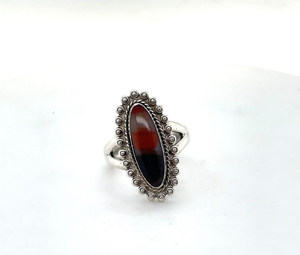 Vintage Navajo Bell Trading Post Sterling Silver Ring with Petrified ...