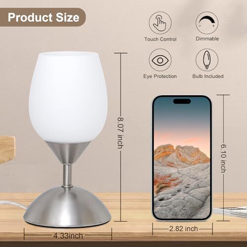 Small Touch Lamp for Bedroom Nightstand, 3-Way Dimmable Small Bedside ...