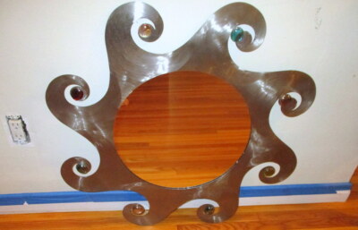 JUDITH EDWARDS DESIGNS BRUSHED STEEL JEWELED SUN MODERN GEOMETRIC WALL ...