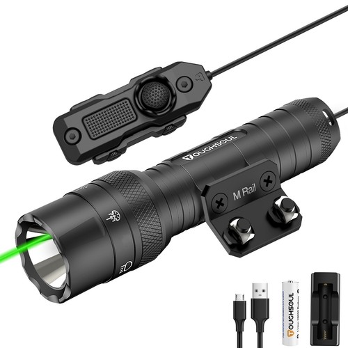 TOUGHSOUL 1250 Lumens Tactical Flashlight with Green Laser Sight for M ...