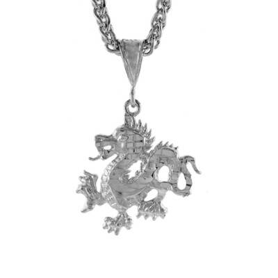 925 Sterling Silver Walking Chinese Dragon Pendant Diamond Cut 1 (25mm ...