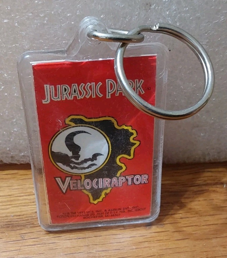 Jurassic Park Velociraptor Red Keychain Double Sided 1993 Vintage Movie ...