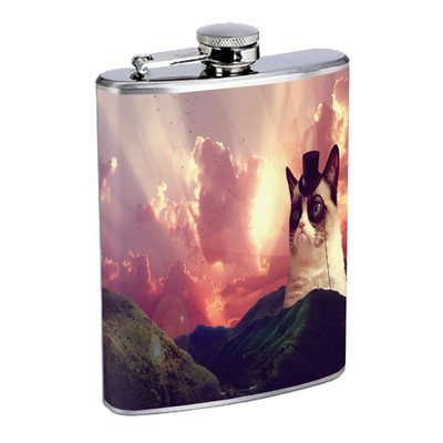 Funny Cat D13 Flask 8oz Stainless Steel Cute Silly Crazy Meow Cool ...