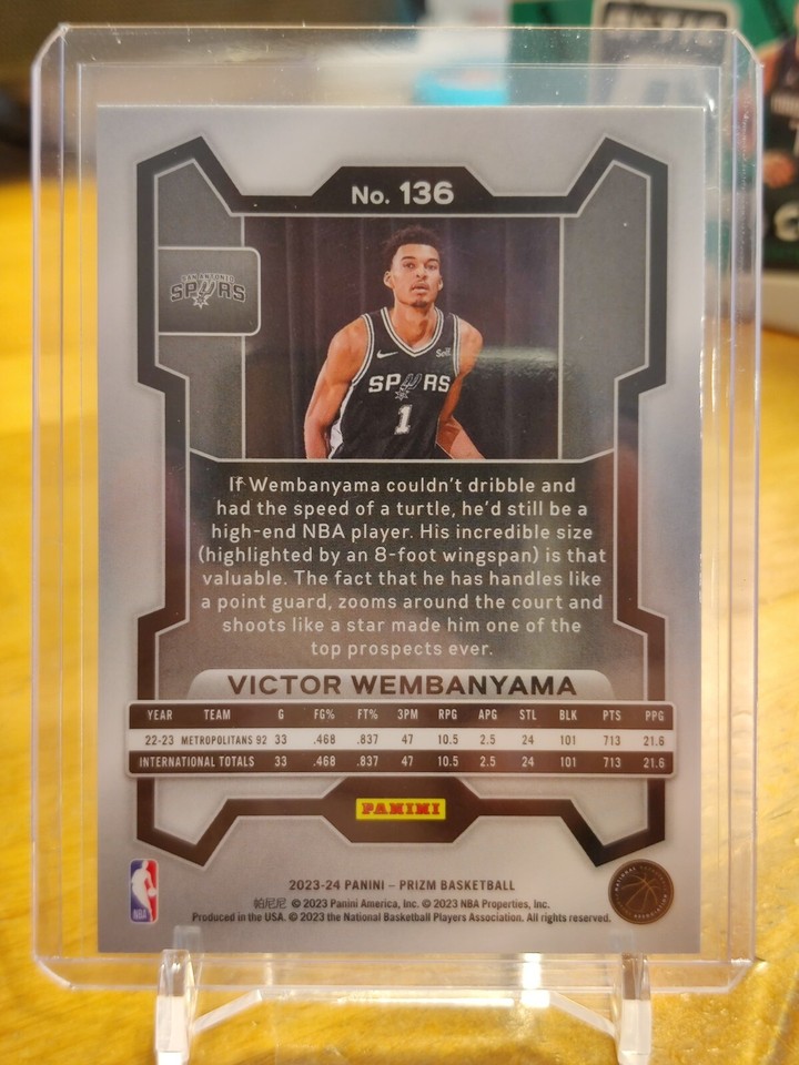 VICTOR WEMBANYAMA 2023 PANINI PRIZM BASE ROOKIE CARD RC #136 #SPURS ROY ...