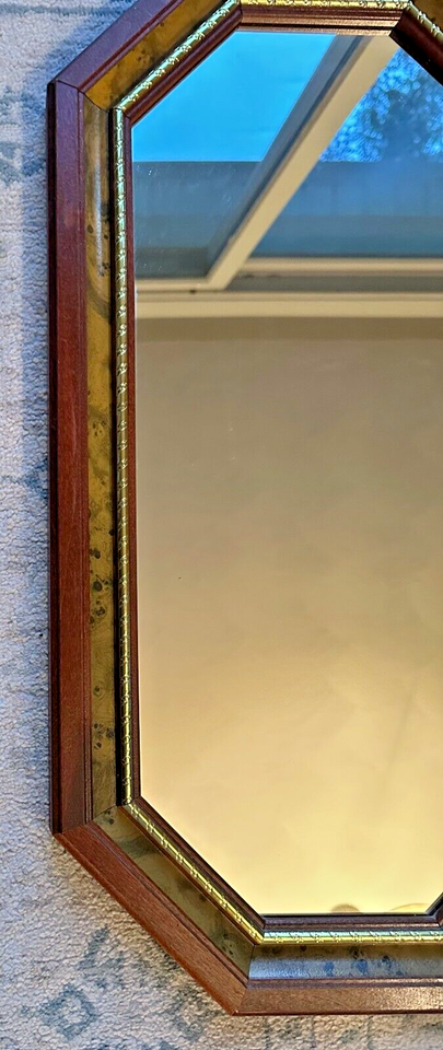 Vtg Wood w/ Gold Trim Framed Wall Mirror LONG Octagon MCM Retro 24x12 ...