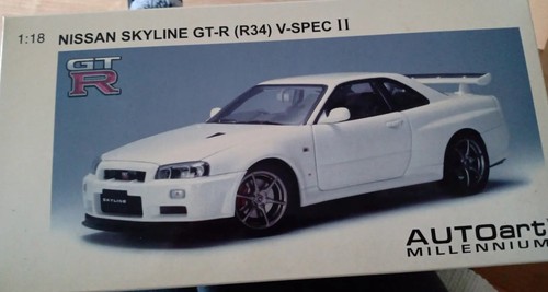 AUTOart 1/18 Nissan Skyline R34 V-Spec II White Upgraded Millennium JDM ...