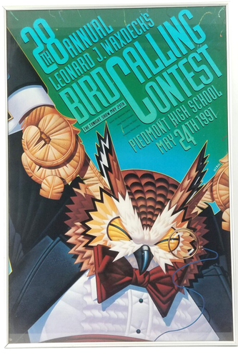 Waxdeck Bird-Calling contest poster, 1991. Design David Bartels. Art by ...