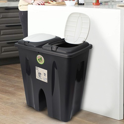Kitchen 50L Recycle Bin Recycling Garden Food Duo Double Compartment ...
