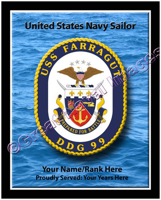 USS Farragut DDG 99 Personalized Ship Crest Print on Canvas 2D Effect ...
