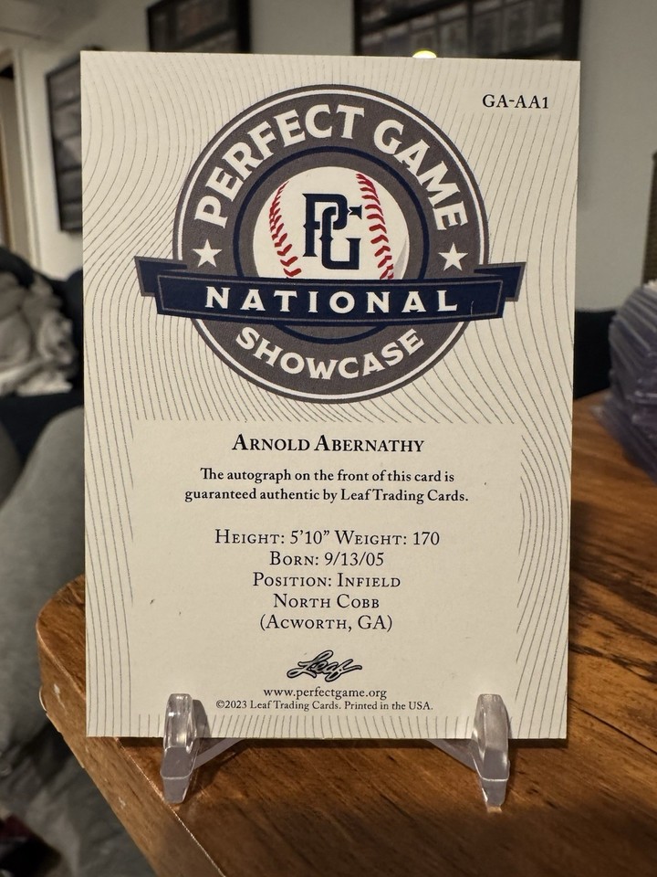 Arnold Jay Abernathy 2023 Leaf Perfect Game Top Prospect 1st RC Auto ...