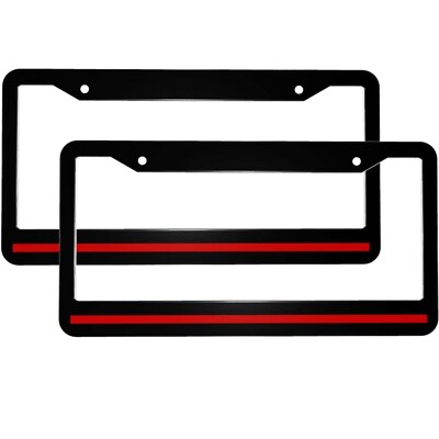 2 Red Line Car SUV License Plate Frame Firefighter Metal Tag Cover for ...